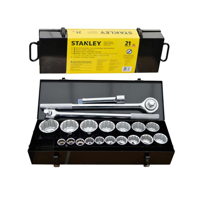 JUEGO DE 21 PIEZAS, COPAS RAIZ DE 3/4, 12 PUNTOS EN PULG, RATCHET EXTENSION Y BARRA CON CAJA ...