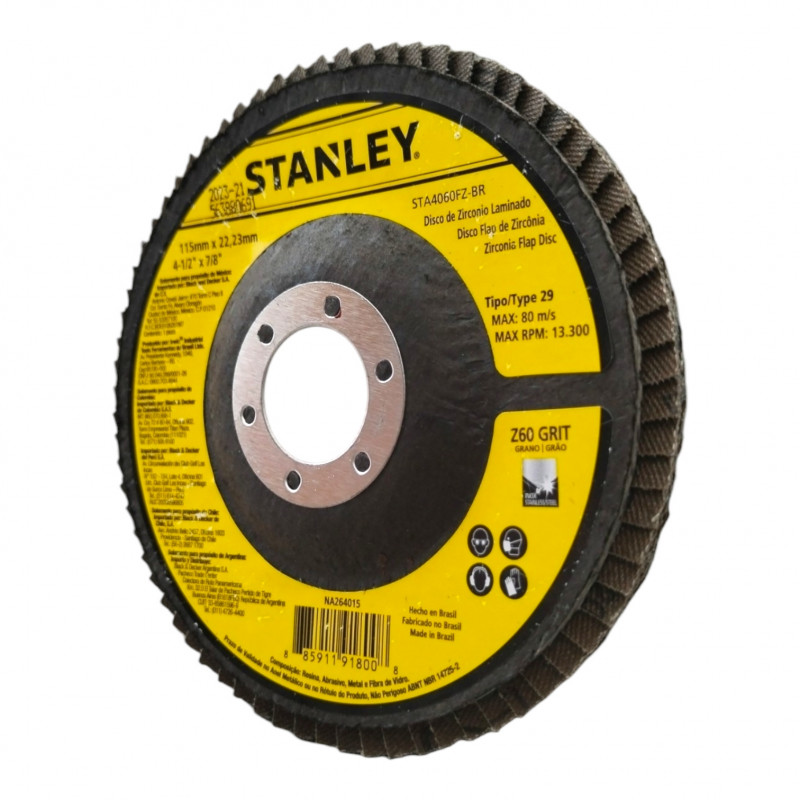 DISCO DE ZIRCONIO DE 4-1/2 GRANO 60. MARCA STANLEY