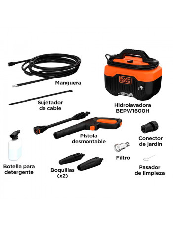 HIDROLAVADORA DISEÑO COMPACTO DE 1,300 WATTS, 1,600 PSI, FUNCION DE AUTO-ASPIRACION. MARCA BLACK ...