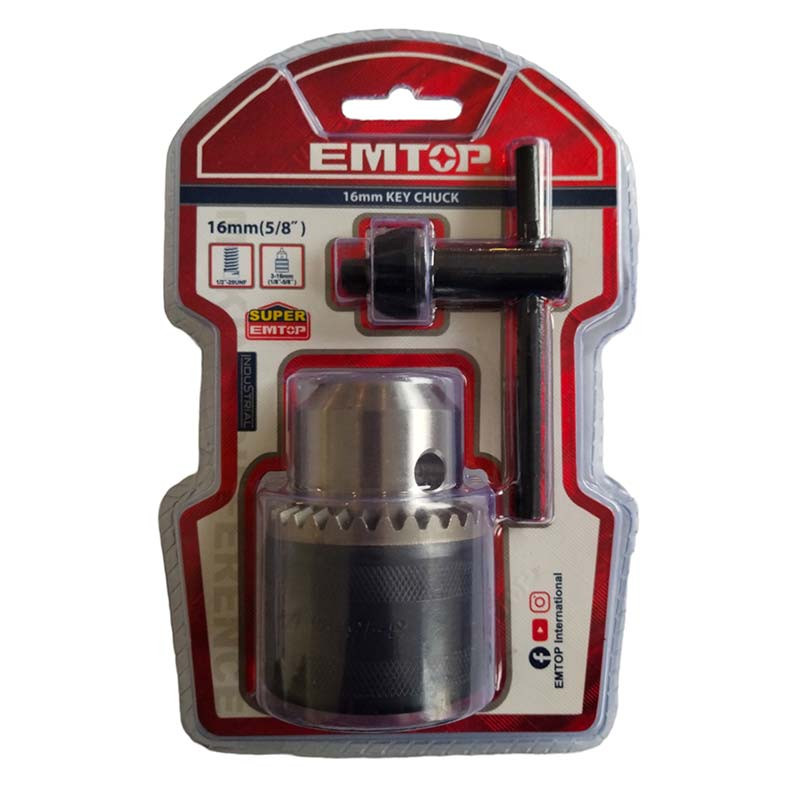 MANDRIL/PORTABROCAS DE 5/8, ROSCA DE 1/2 PULGADA INCLUYE LLAVE. EMTOP