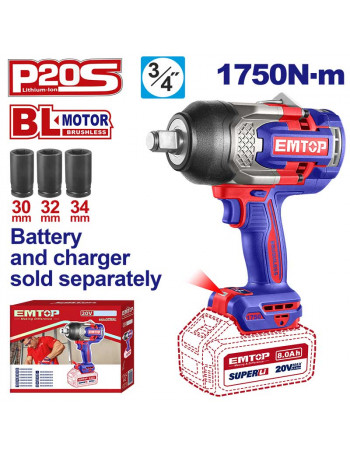 LLAVE DE IMPACTO INALAMBRICA 3/4, 20V, BRUSHLESS, 1750NM, INCLUYE 3 ...